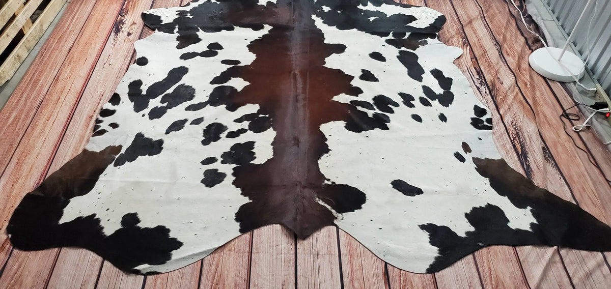 Extra Large Tricolor Cowhide Rug – Boho Living Room